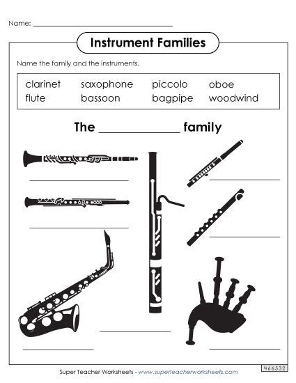 Name The Instruments Woodwinds Printable Music Orchestra Woodwind