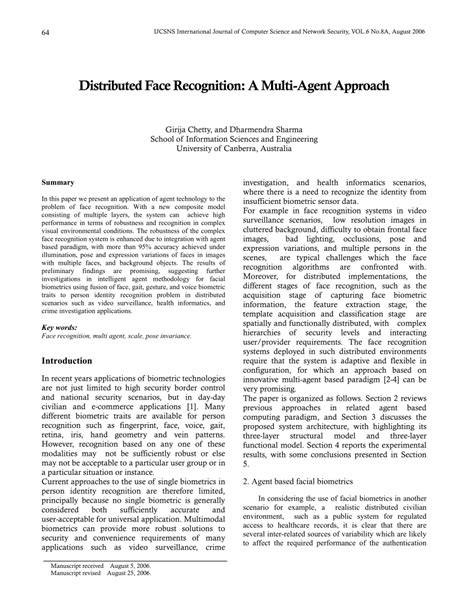 Pdf Distributed Face Recognition A Multiagent Approach