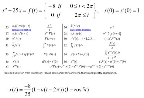 Solved Solve By Laplace Transform Using Heaviside Functions