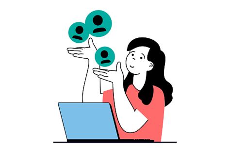 플랫 웹 디자인에서 사람들 장면을 가진 대상 청중 개념입니다 노트북에서 일하고 온라인으로 홍보하고 새로운 고객을 유치하는 여성 소셜 미디어 배너 마케팅 자료에 대한 벡터