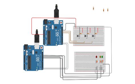 Circuit Design Comunicación Entre 2 Arduinos Tinkercad