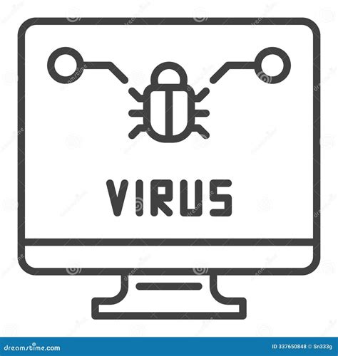 Computer With Virus Vector Icon Or Symbol In Outline Style Stock Vector Illustration Of