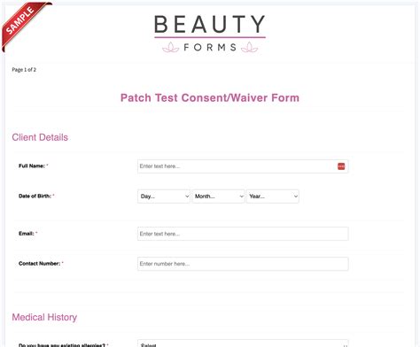 Patch Test Waiver Form Online Form Template PDFs