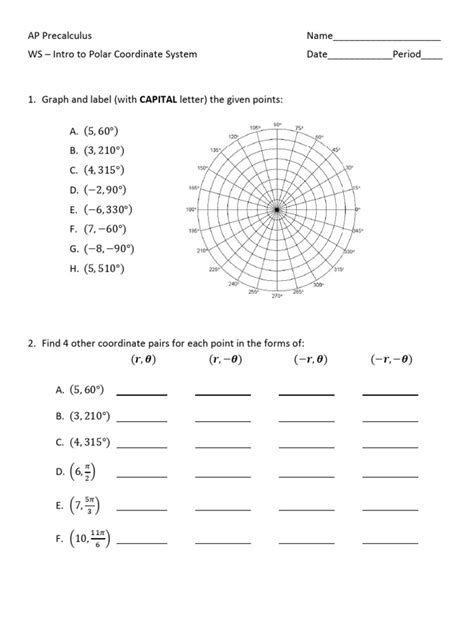 Ws1 Introtopolarcoordinatesystem 2 Pdf