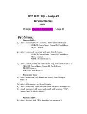 Assign 3 Docx CIST 1220 SQL Assign 3 Kirsten Thomas 9 01 20 Simple SELECT Statements
