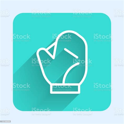 긴 그림자로 격리 된 흰색 선 야구 글러브 아이콘입니다 녹색 사각형 버튼입니다 벡터 일러스트레이션 공 스포츠 장비에 대한 스톡