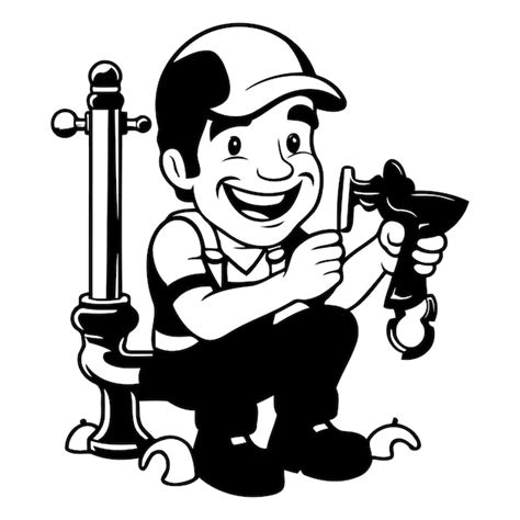 Premium Vector Plumber Holding A Spanner And A Pipe