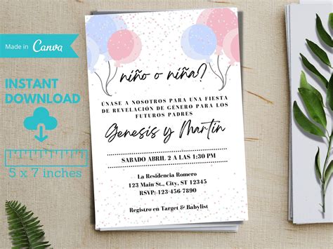 Spanish Gender Reveal Invitation Invitacion De Revelacion De Genero