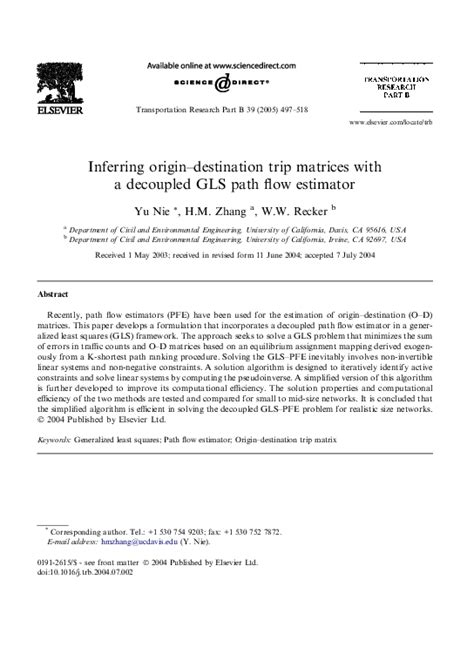 Pdf Inferring Origin Destination Trip Matrices With A Decoupled Gls Path Flow Estimator
