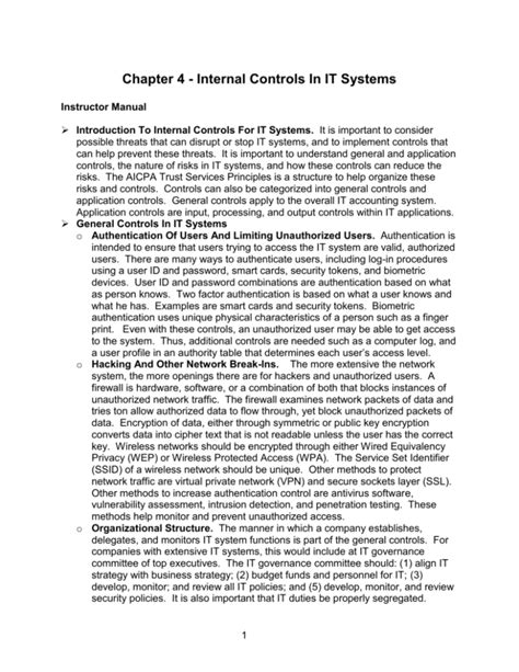 Chapter 4 Internal Controls In It Systems