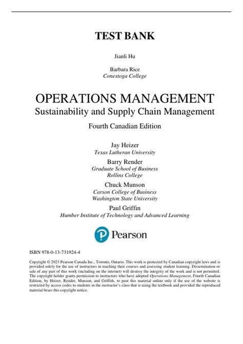 Test Bank For Operations Management Sustainability And Supply Chain Management Canadian Edition