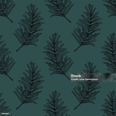 로즈마리 매끄러운 패턴 포장지 라벨 메뉴 주방 직물 스케치 핸드 그린 낙서 벡터 트렌디 식물 향신료 그리기에 대한 스톡 벡터