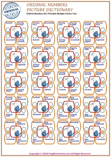 Esl Ordinal Numbers Worksheet Ordinal Numbers Esl Printable Multiple