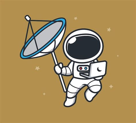 우주 비행사는 우주에서 위성을 나른다 프리미엄 벡터