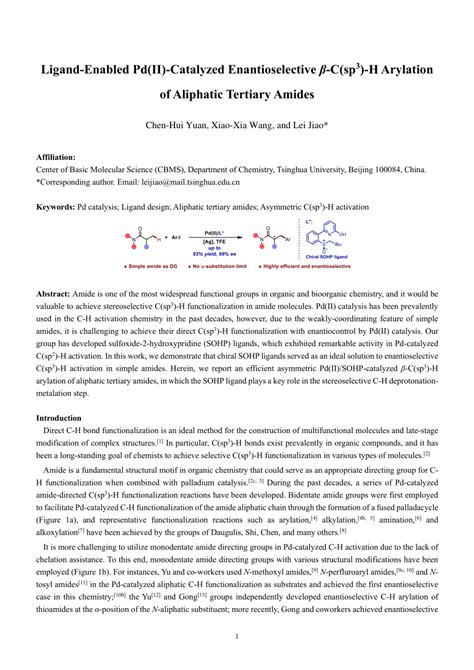 Pdf Ligand Enabled Pd Ii Catalyzed Enantioselective β C Sp3 H Arylation Of Aliphatic