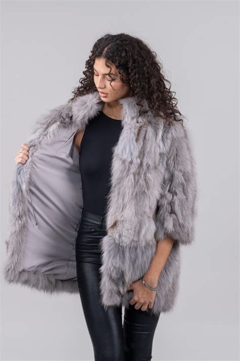 Light Gray Fox Fur Jacket 100 Real Fur Coat Haute Acorn
