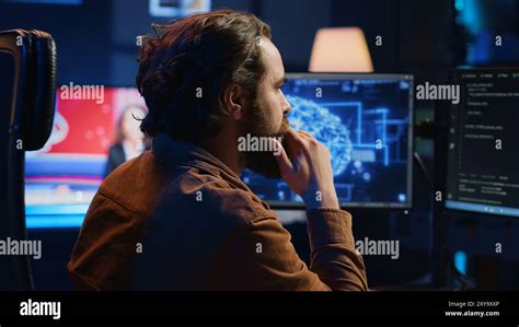 Computer Scientist Writes Code On Pc To Visualize Artificial