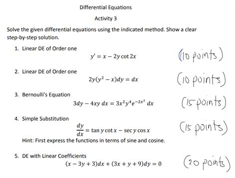Solved Differential Equations Activity Solve The Given Chegg