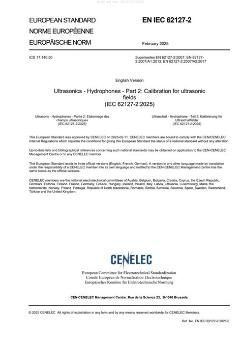 En Iec 62127 22025 Ultrasonics Hydrophones Part 2 Calibration For Ultrasonic Fields