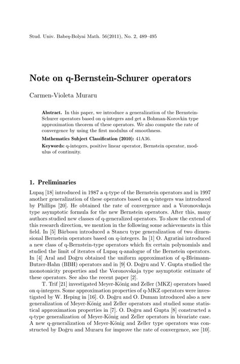 PDF Note On Q Bernstein Schurer Operators