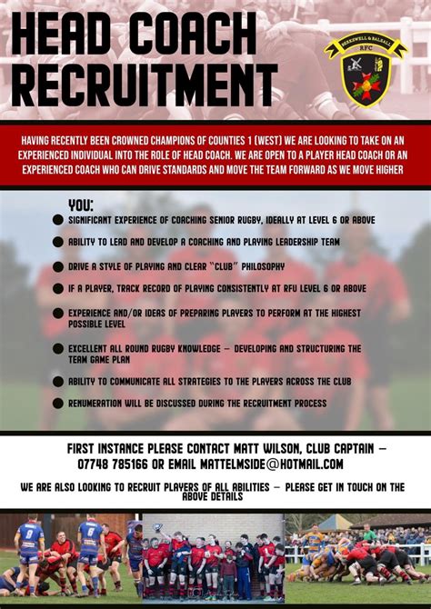 Not Necessarily Work But My Rugby Club Berkswell And Balsall Rfc Are Looking For A Head Coach