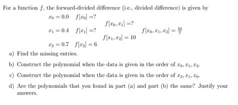 Solved For A Function F The Forward Divided Difference Chegg