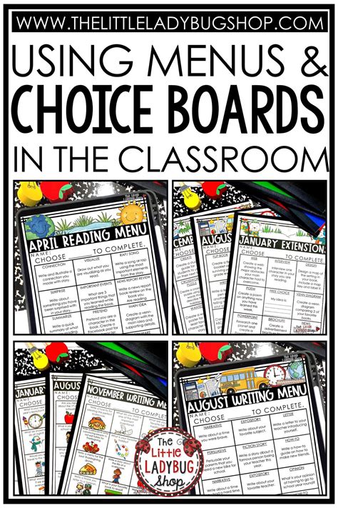 Ela Choice Boards And Menus For Upper Elementary