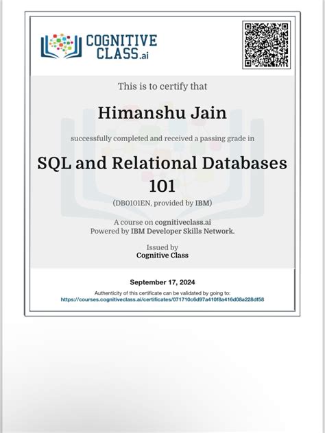 Earned Sql Certification From Ibm Himanshu Jain Posted On The Topic Linkedin