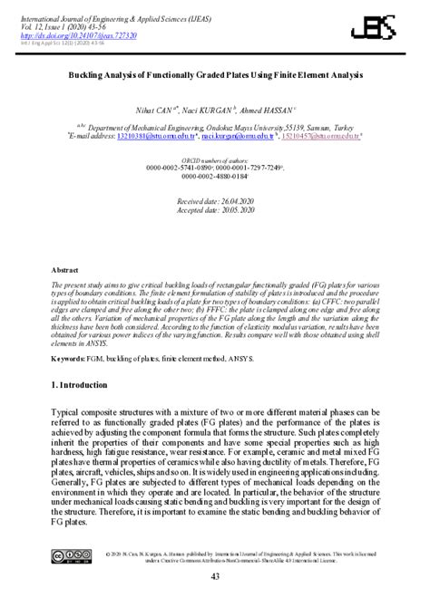 Pdf Buckling Analysis Of Functionally Graded Plates Using Finite Element Analysis