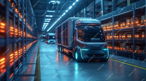 Autonomous Vehicles Transporting Goods In A Futuristic Logistics Hub A Distribution Center