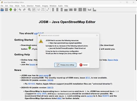 Openstreetmap Osm Api Is Down Fresh Install Of Josm First Launch Gave