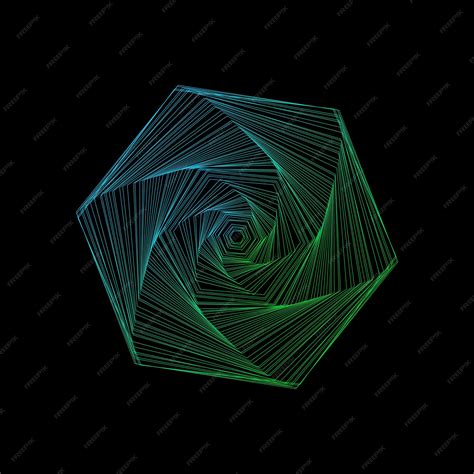 Premium Vector Twisted Colored Spiral Wireframe Hexagon Shape Vector Technology Lines Graphic