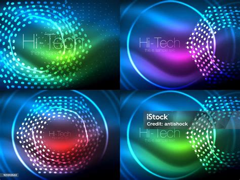 도형의 빛나는 네온 테크노 추상적인 배경 컬렉션을 설정 합니다 벡터 미래 마법의 공간 배경 화면 개체 그룹에 대한 스톡 벡터 아트 및 기타 이미지 Istock