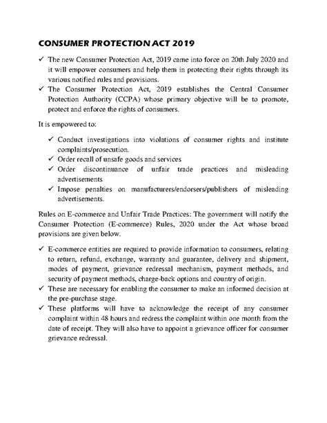 Consumer Protction Act 2019 Consumer Protection Act 2019 The New Consumer Protection Act 2019