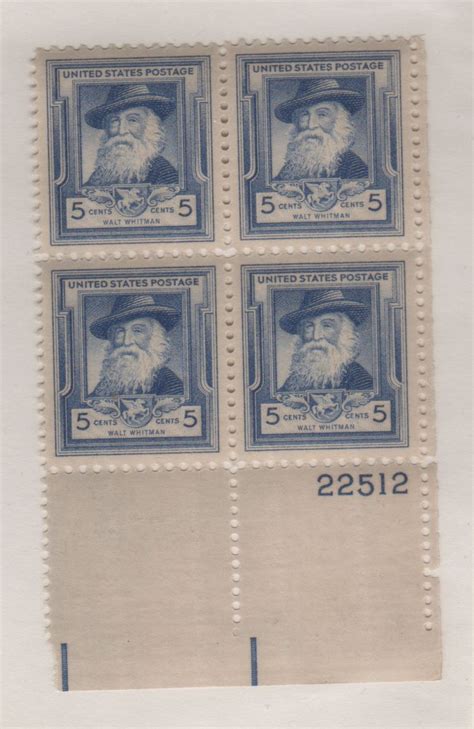 867 5c Walt Whitman 22512 Lr Plate Block United States General Issue
