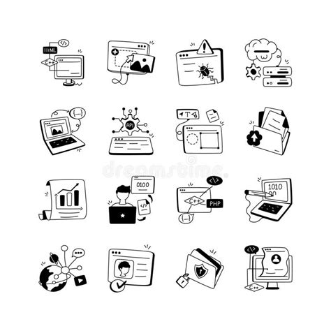 Hand Drawn Icons Of Web Development And Programming Stock Vector Illustration Of Technology