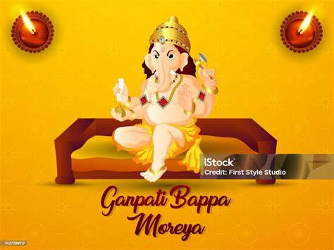 해피 가네샤 차투르티 축하 인사말 카드의 사실적인 벡터 일러스트 레이 션과 영주 가네샤 일러스트 레이 션 Ganesh