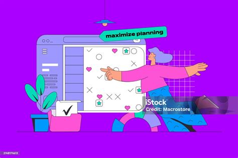 웹을 위한 현대적인 평면 디자인의 계획 개념 달력 일정에서 계획을 세우고 마감일이 있는 프로세스 및 의제를 조직하는 여성 소셜 미디어 배너 마케팅 자료에 대한 벡터