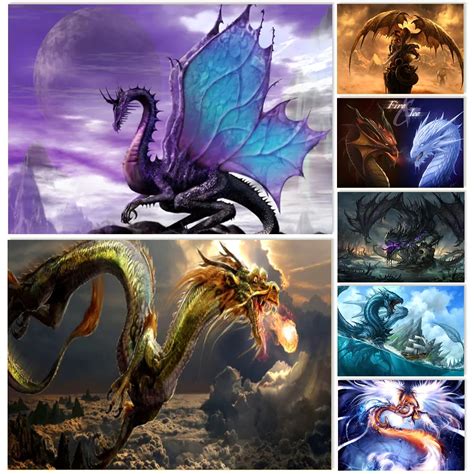 추상 판타지 용과 소녀 벽 그림 인쇄 북유럽 거실 홈 장식 아트 프레임리스 Cuadros그림 And 서예 Aliexpress