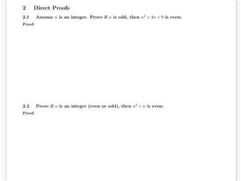 solved 2 direct proofs 2 1 assume n is an integer prove if