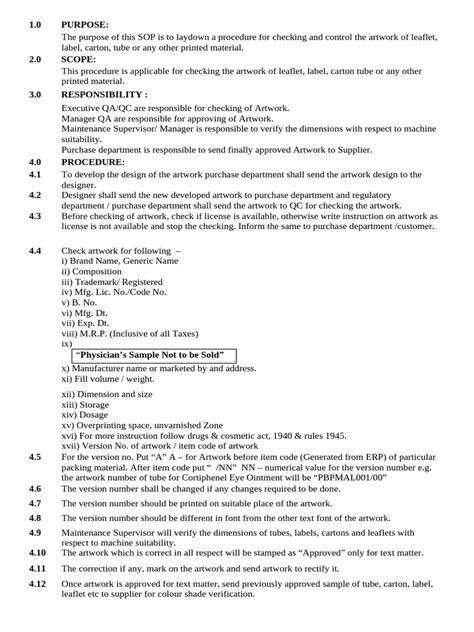 Artwork Checking Sop Pdf