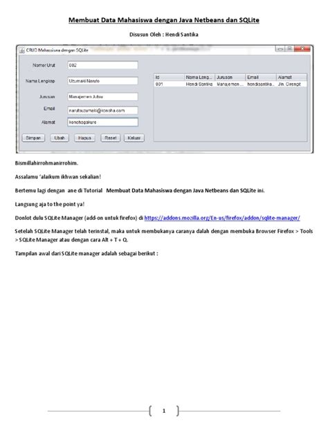 membuat data mahasiswa dengan java netbeans dan sqlite pdf