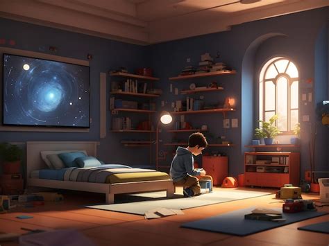 Premium Ai Image A Boy Programming In A Room Rendered In A 3d Style