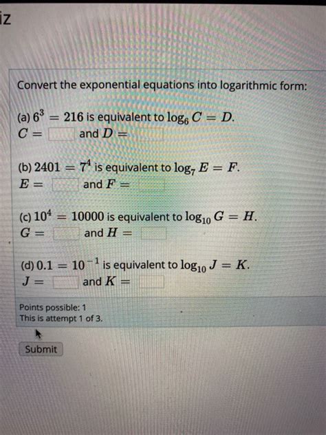 Solved 2 Convert The Exponential Equations Into Logarithmic