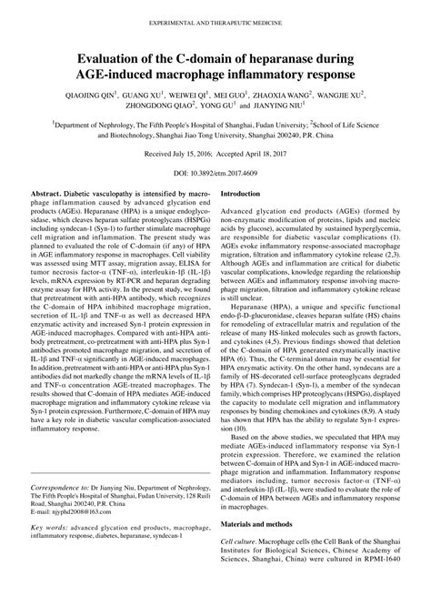 Pdf Evaluation Of The C Domain Of Heparanase During Age Induced