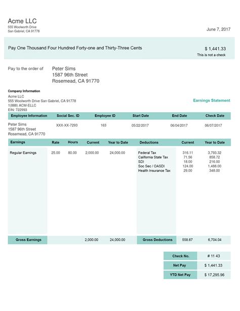 Pay Stub Template Fill In