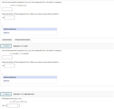 solved convert the parametric equations of a curve into