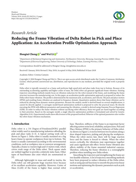 Pdf Reducing The Frame Vibration Of Delta Robot In Pick And Place Application An Acceleration