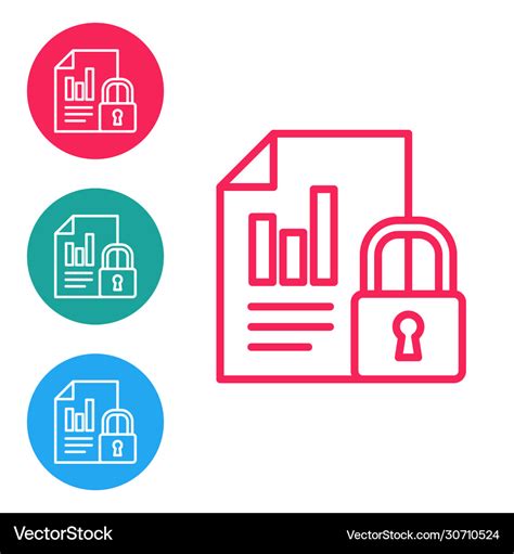 Red Line Document And Lock Icon Isolated On White Vector Image
