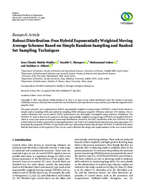 Pdf Robust Distribution Free Hybrid Exponentially Weighted Moving Average Schemes Based On